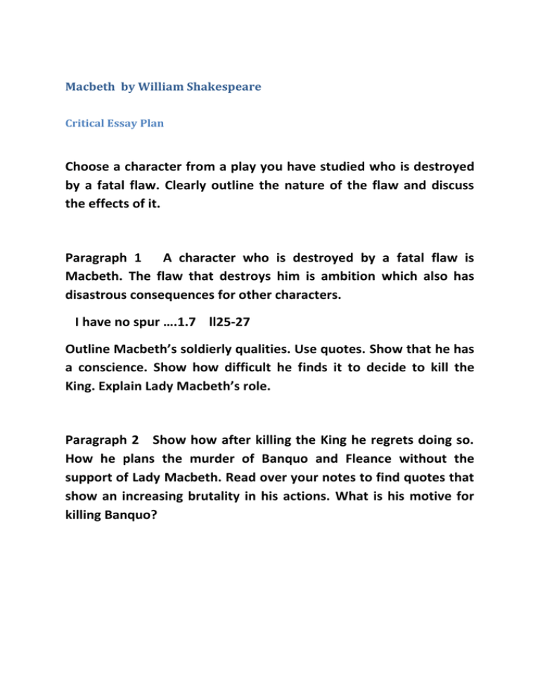 Macbeth Essay Plan: Fatal Flaw of Ambition