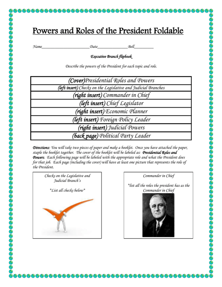 Presidential Roles & Powers Foldable Worksheet