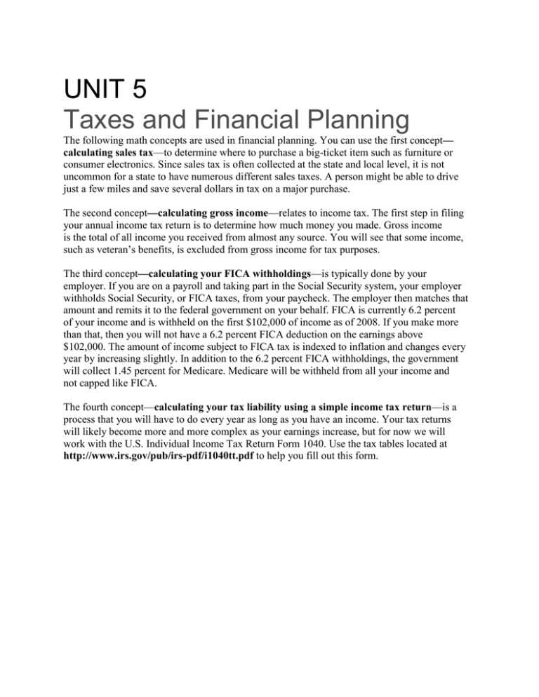 Taxes & Financial Planning: Sales Tax, FICA, Gross Income