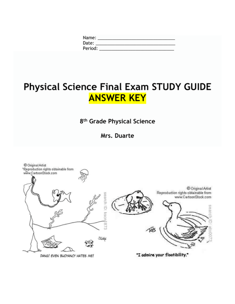 8th Grade Physical Science Final Exam Study Guide & Answer Key