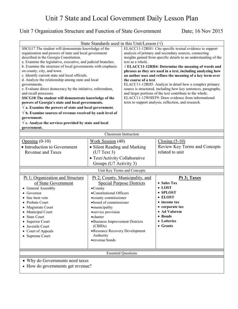 State & Local Government Lesson Plan: Georgia