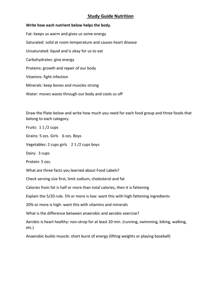 Study Guide Nutrition 6th