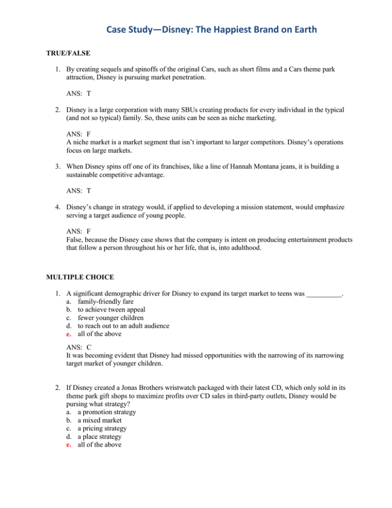 Disney Case Study: Marketing & Strategy Questions