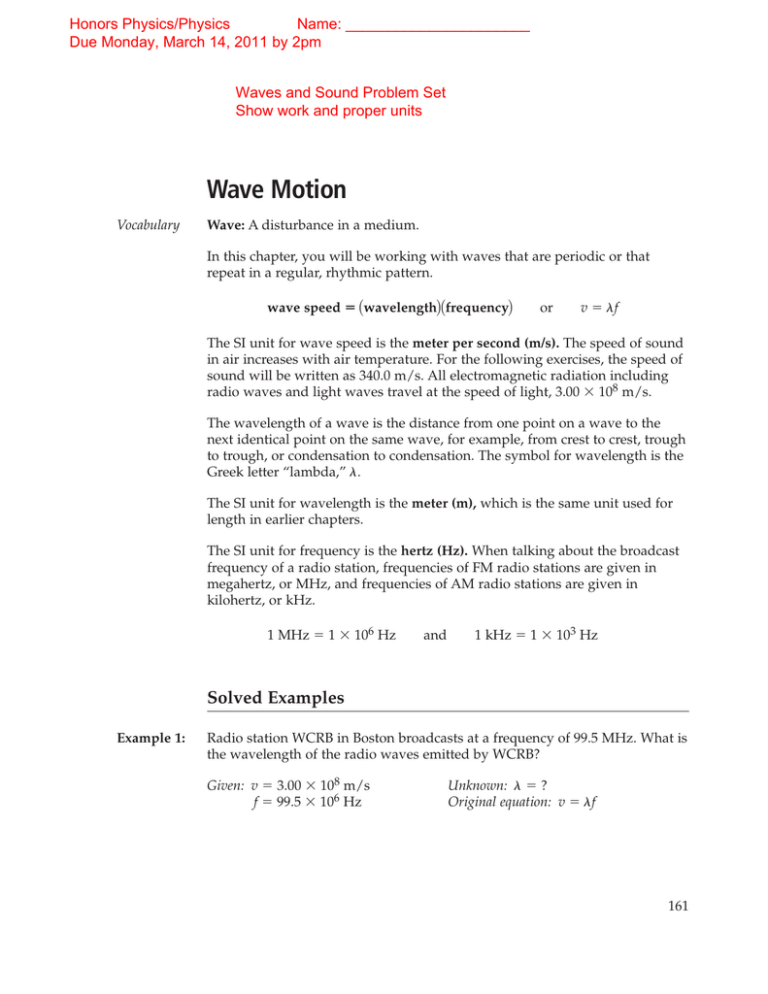 Waves and Sound Physics Problem Set - High School