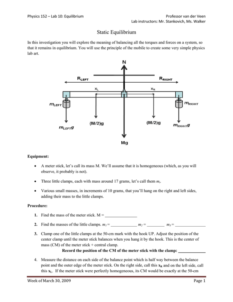 Physics Lab: Static Equilibrium Experiment