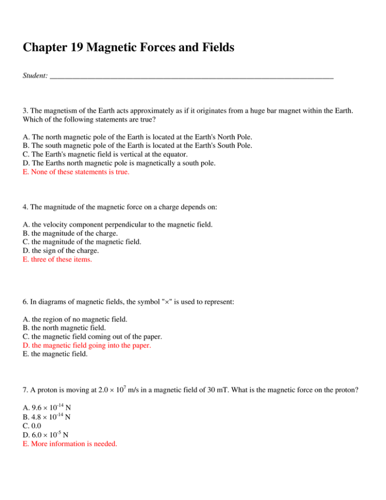 Magnetic Forces and Fields Test - Physics Quiz