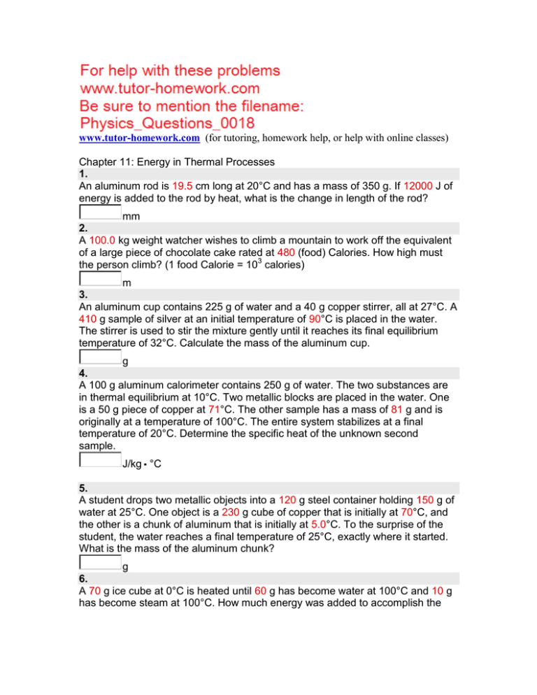 Thermal Physics Homework Problems