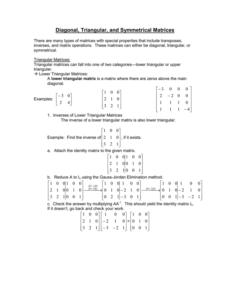 Diagonal, Triangular, Symmetrical Matrices: Linear Algebra