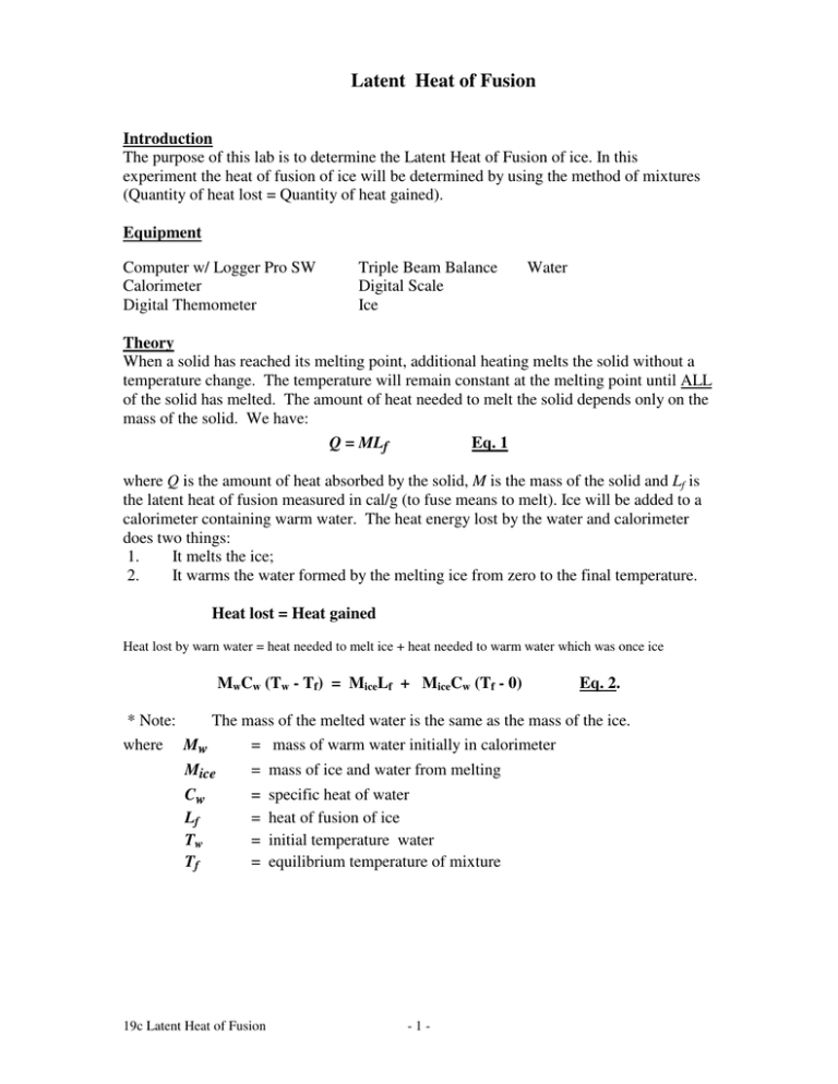 Latent Heat of Fusion Lab: Experiment & Calculations