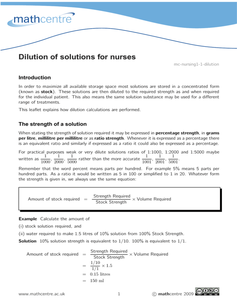 Dilution Calculations for Nurses: Solution Strength Guide