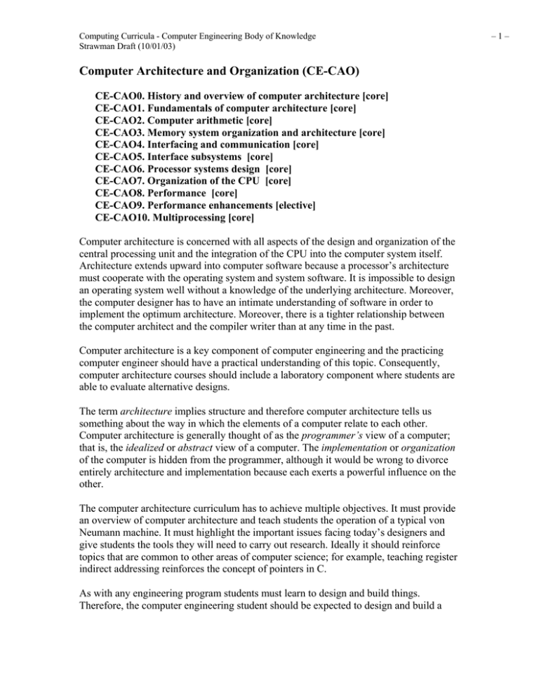 Computer Architecture Curriculum Draft (CE-CAO)