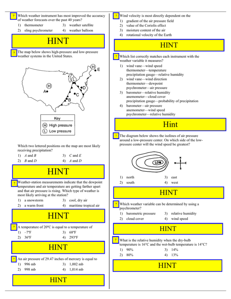 Weather and Atmospheric Science Exam Questions