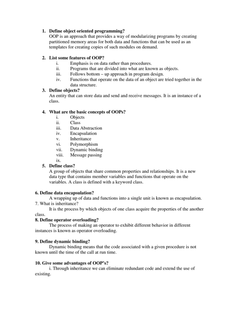 OOP Concepts: Definitions, Features, and C++ Program Structure