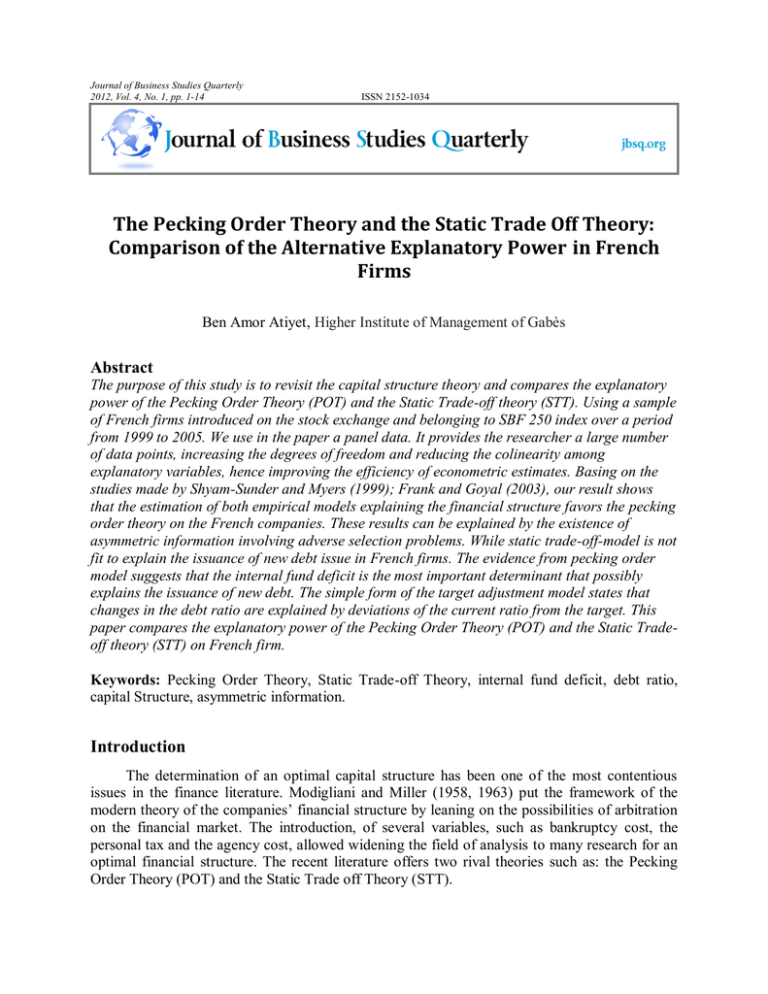The Pecking Order Theory and the Static Trade Off Theory: