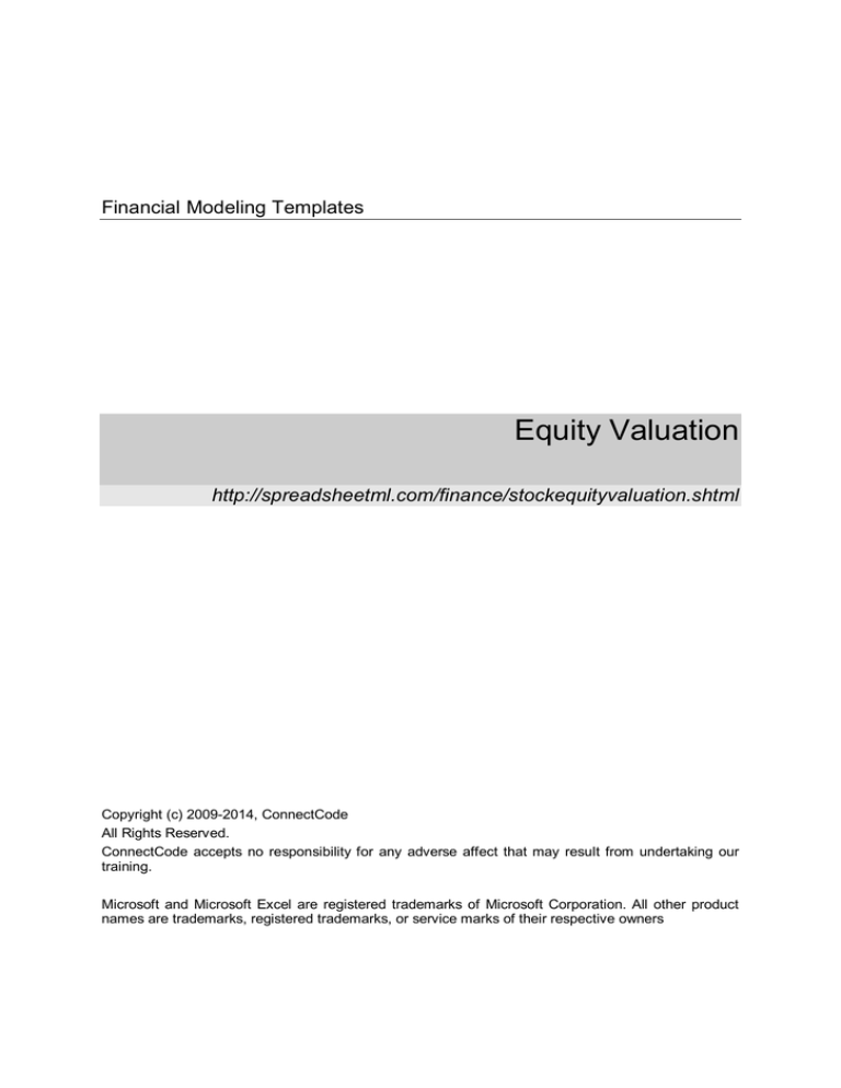 Equity Valuation Financial Modeling Templates