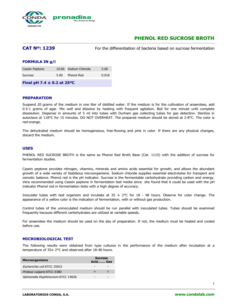 Phenol Red Sucrose Broth: Microbiology Medium Information