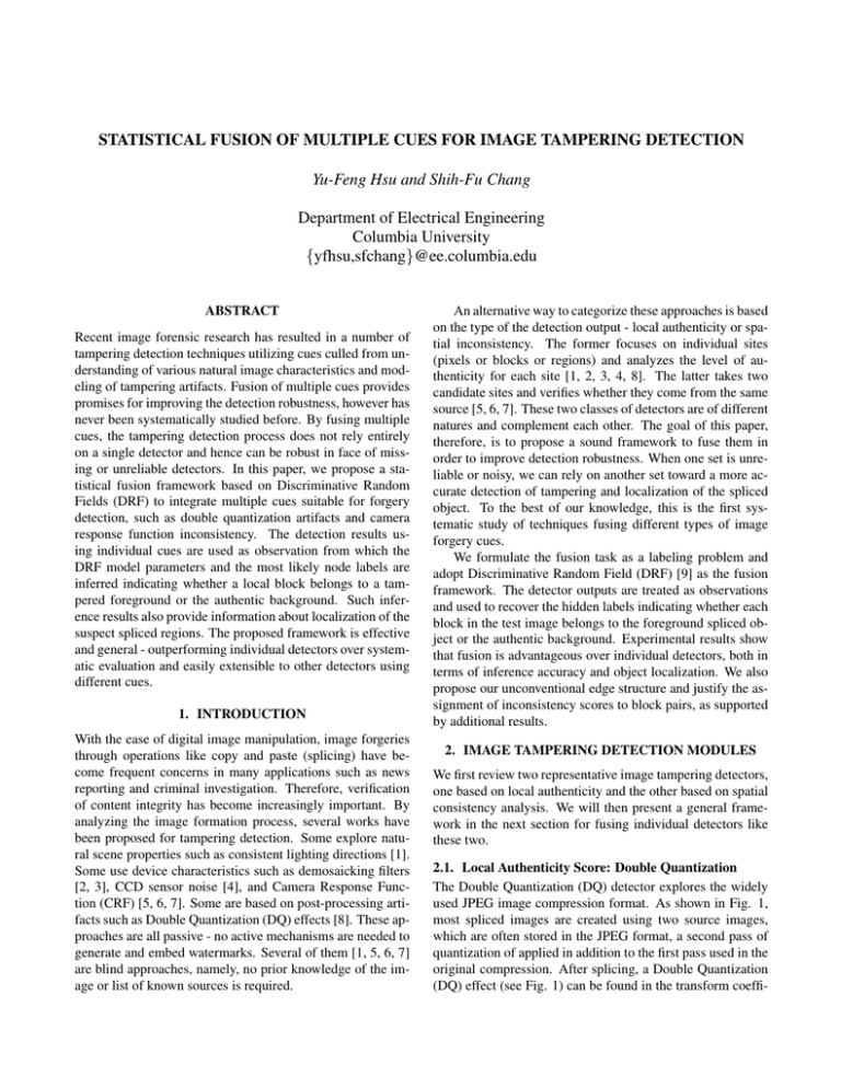 STATISTICAL FUSION OF MULTIPLE CUES FOR IMAGE TAMPERING DETECTION
