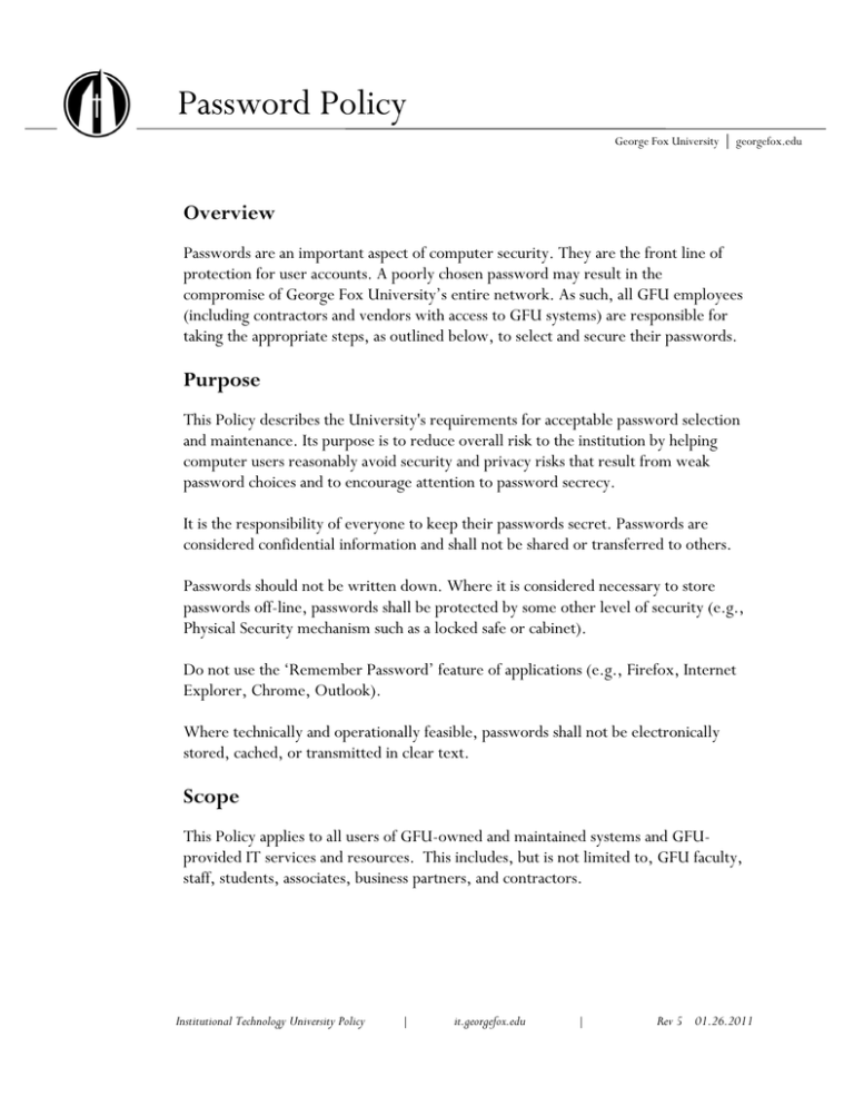 George Fox University Password Policy