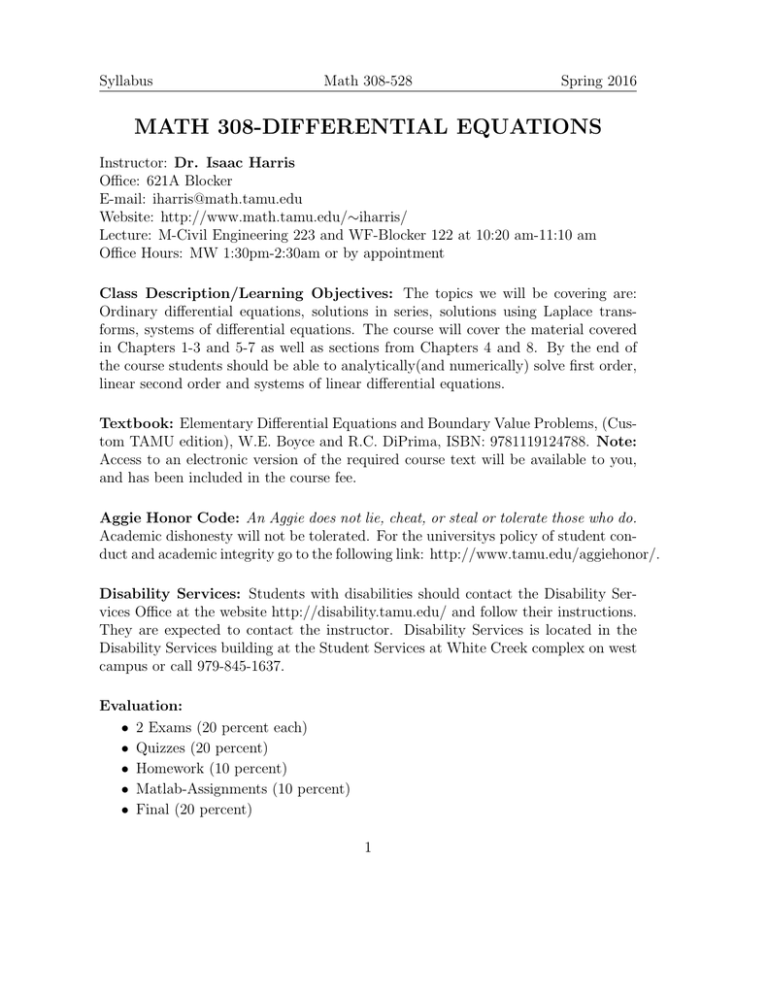 MATH 308-DIFFERENTIAL EQUATIONS