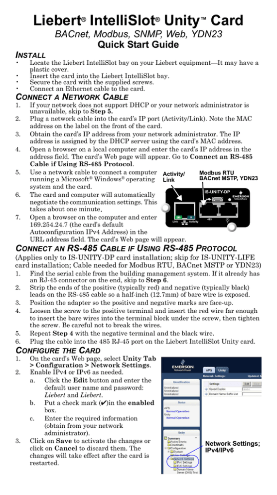 Liebert IntelliSlot Unity Card