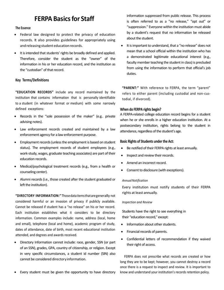 FERPA Basics for Staff