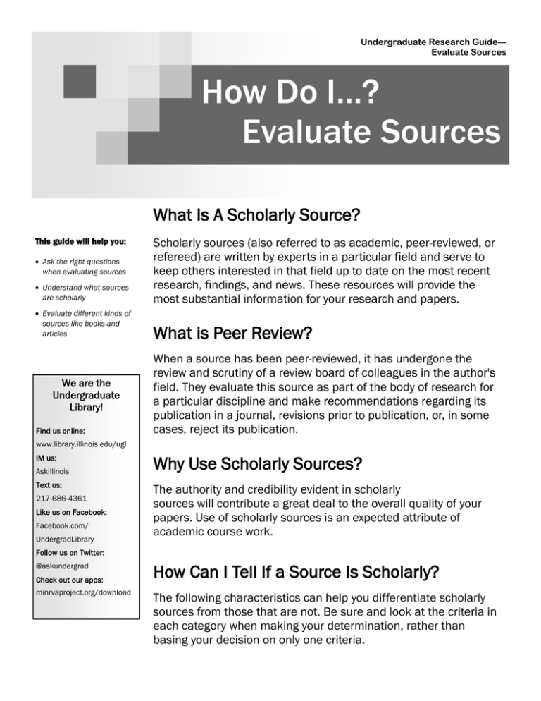 Evaluate Sources: Undergraduate Research Guide