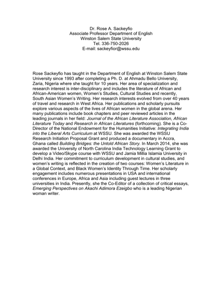 Dr. Rose A. Sackeyfio Biography | WSSU English Professor