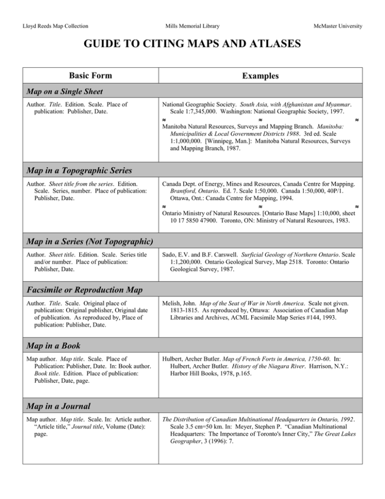 GUIDE TO CITING MAPS AND ATLASES Basic Form Examples