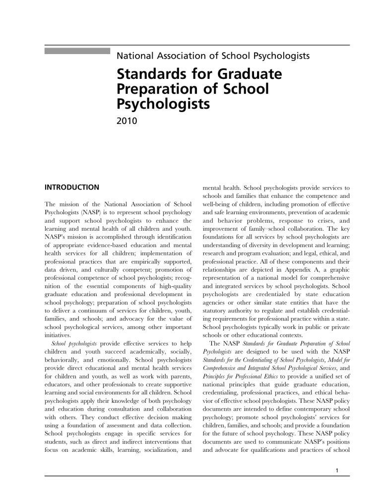 Standards for Graduate Preparation of School Psychologists National ...