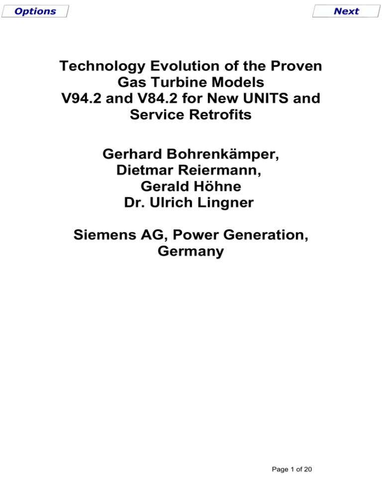 Gas Turbine Technology Evolution: Siemens V94.2 & V84.2