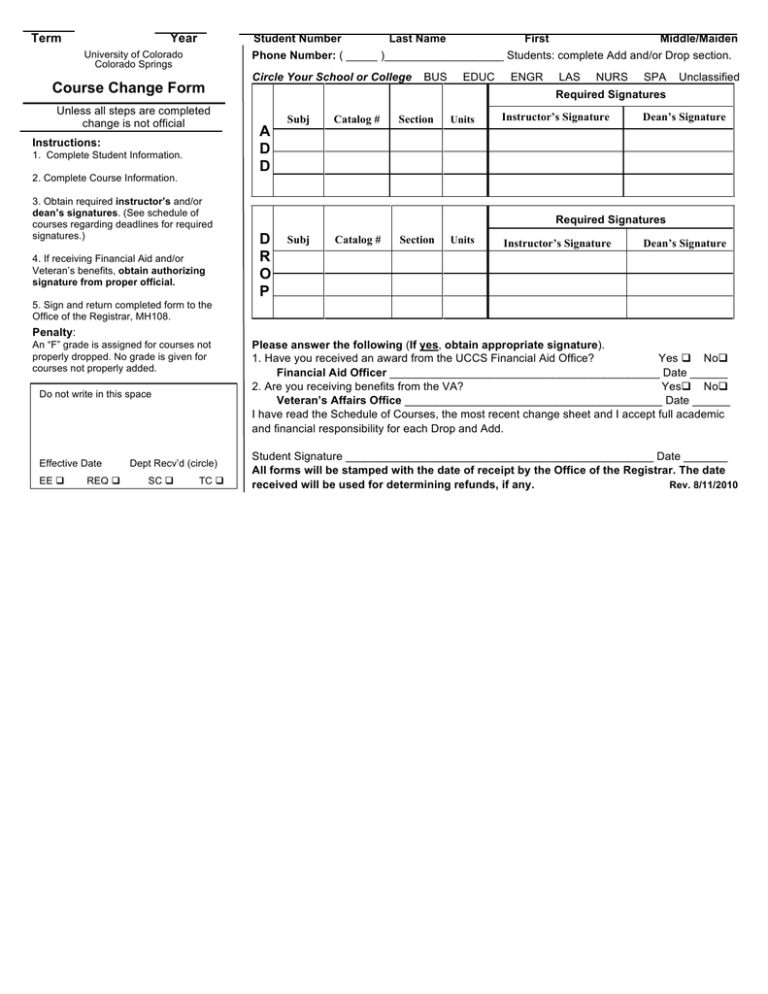 Course Change Form A Term course-change-form-a-term