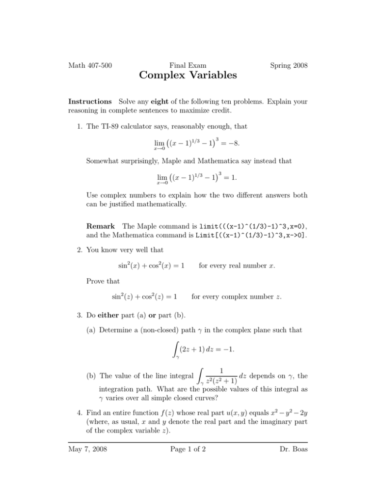 Complex Variables
