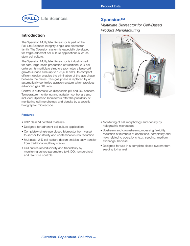 Xpansion Bioreactor: Cell Culture System | Pall Life Sciences