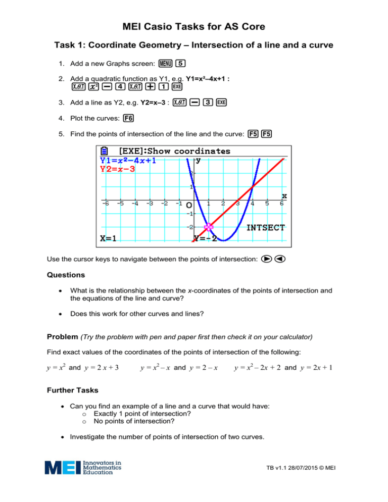 MEI Casio Tasks for AS Core Task 1: Coordinate Geometry