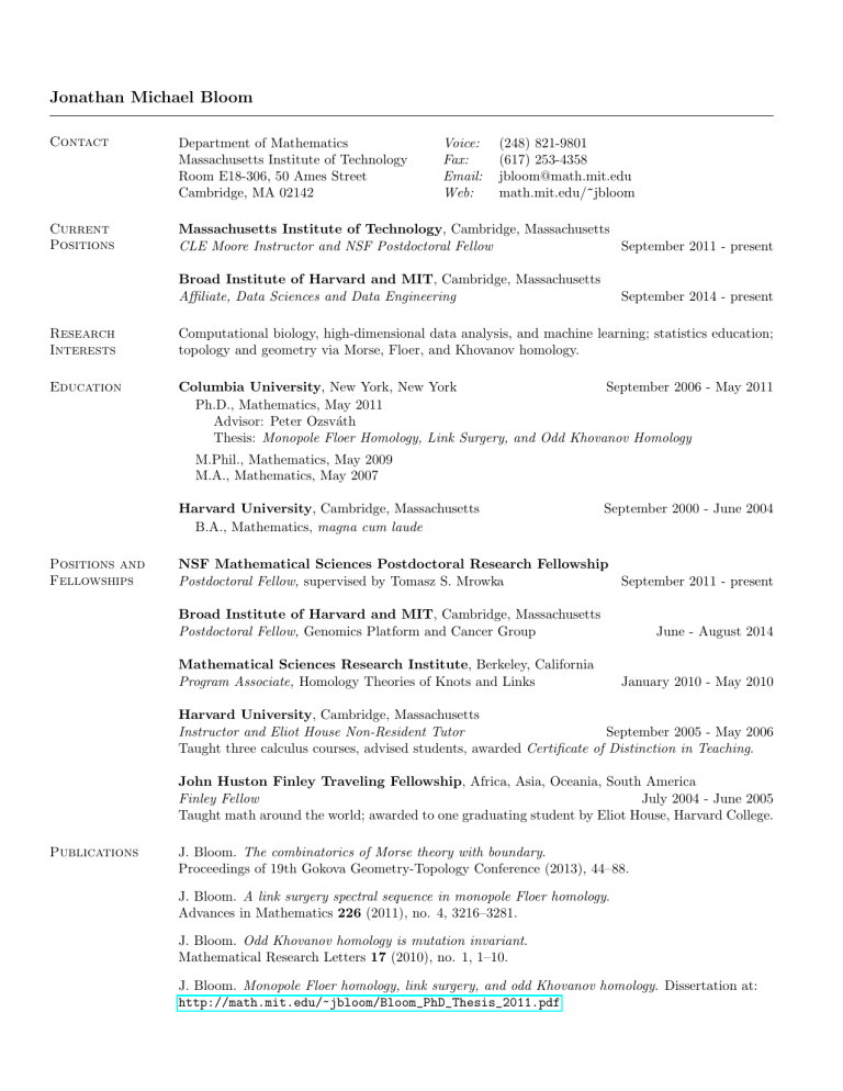 Jonathan Michael Bloom - Curriculum Vitae
