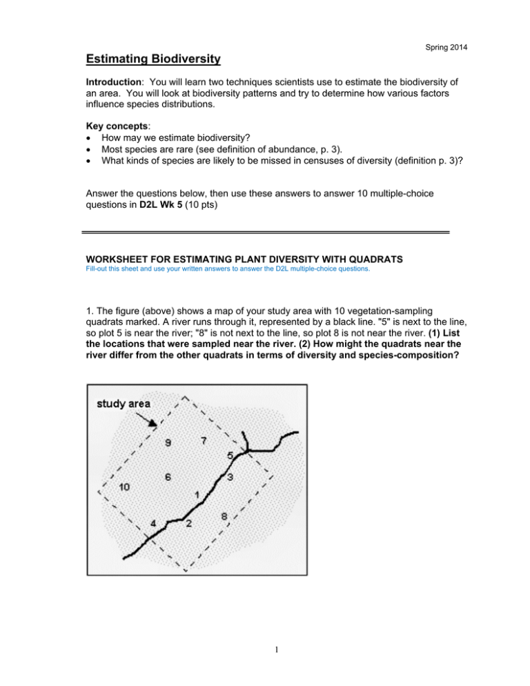 Estimating Plant Biodiversity: Quadrat Sampling Worksheet