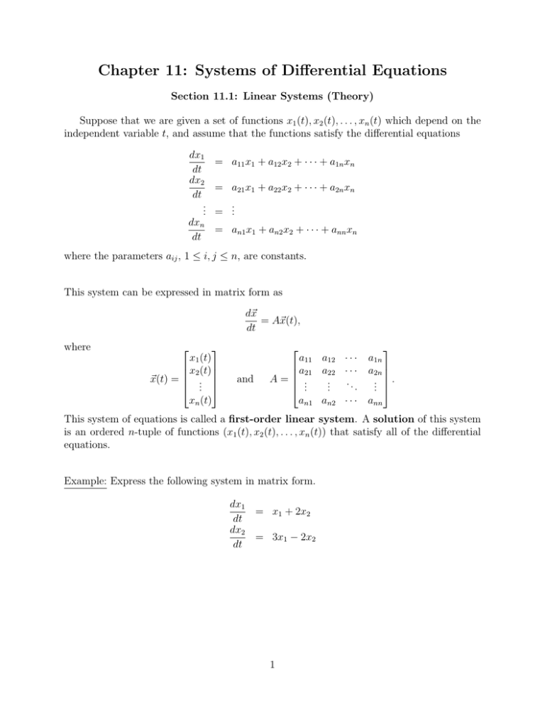 Linear Systems of Differential Equations: Theory & Examples