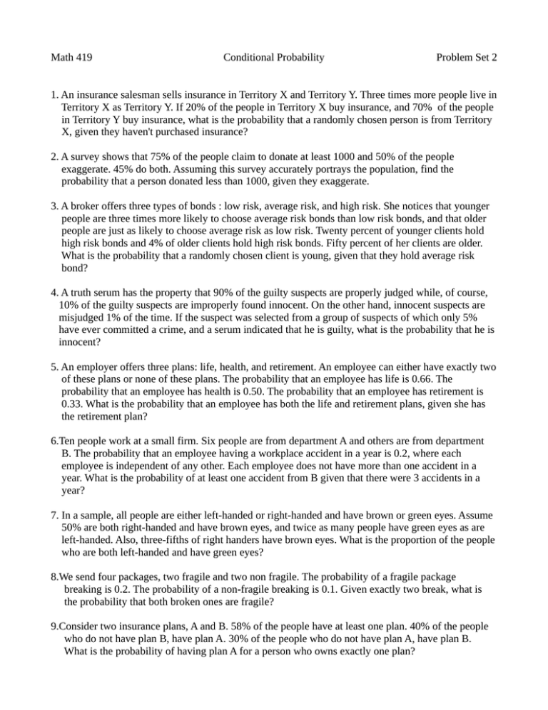 Conditional Probability Problems - Math 419