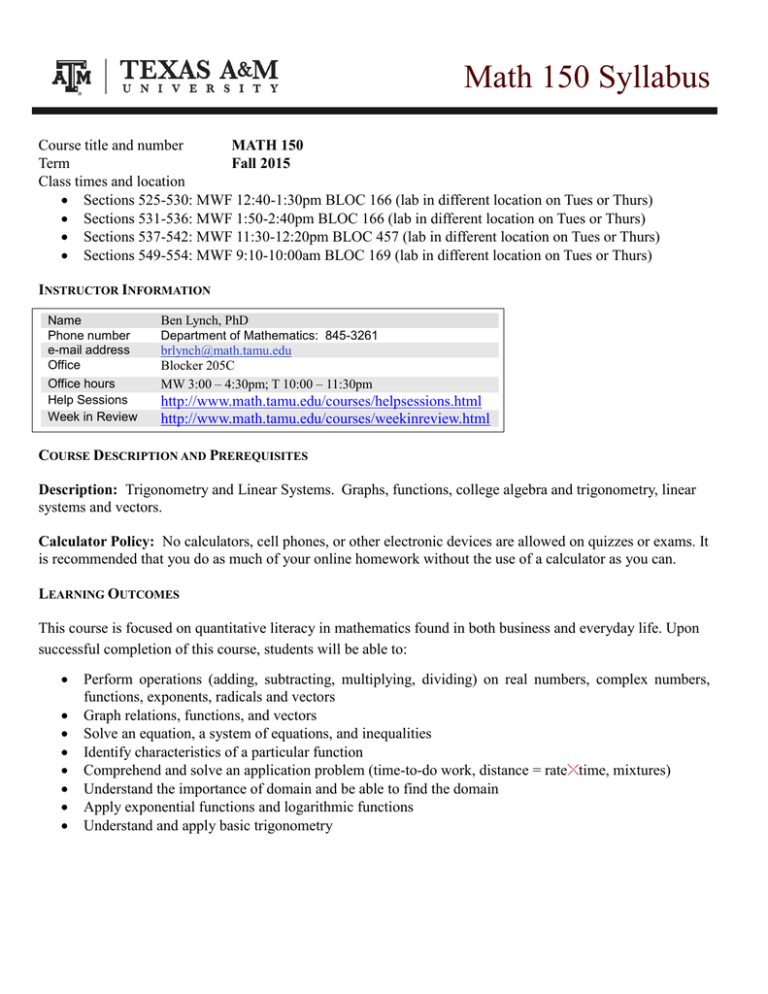 Math 150 Syllabus