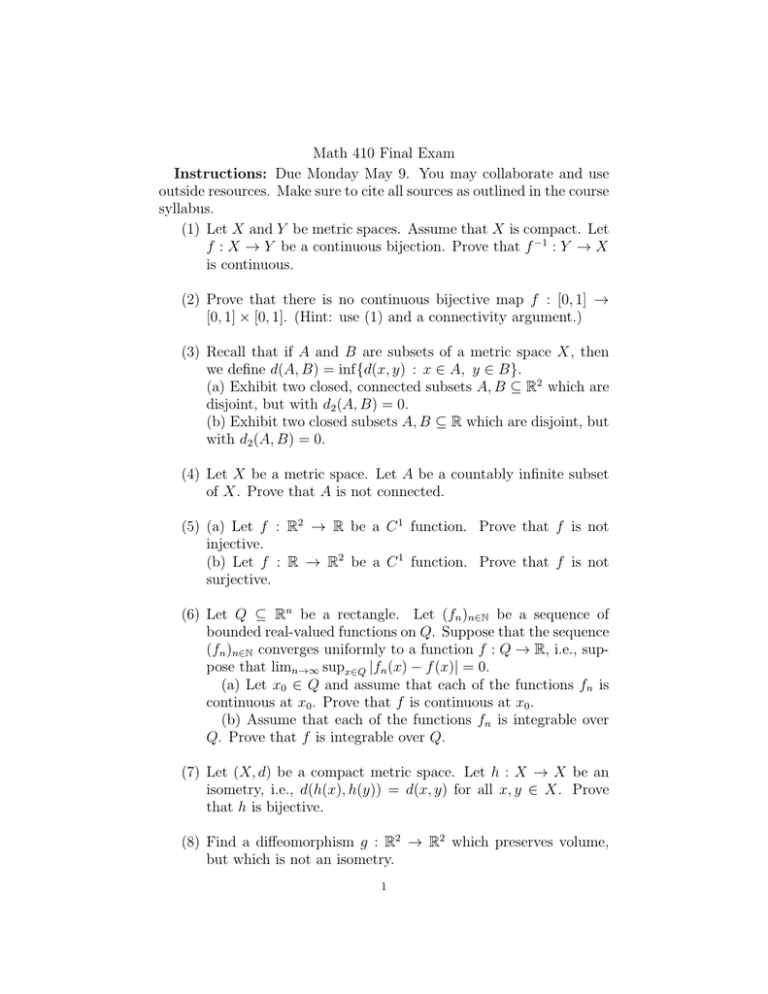 Math 410 Final Exam - Real Analysis