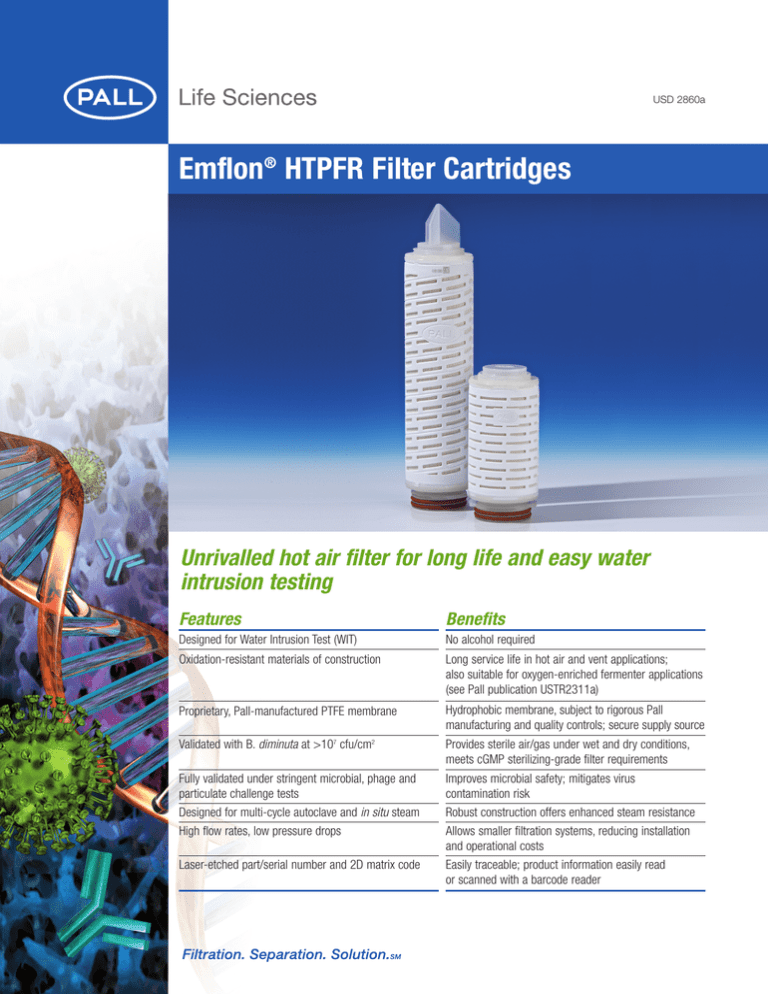 Emflon HTPFR Filter Cartridges Datasheet | Pall Corporation