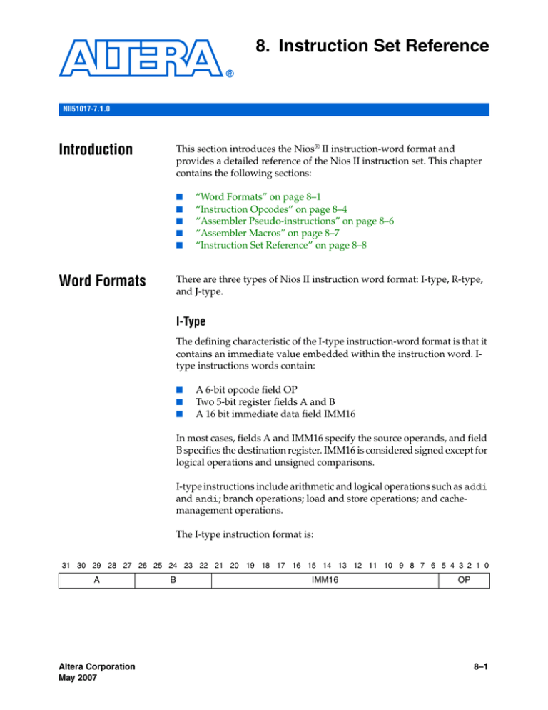 8. Instruction Set Reference Introduction