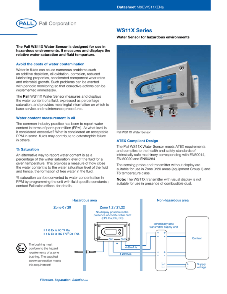 Pall WS11X Water Sensor Datasheet: Hazardous Environments