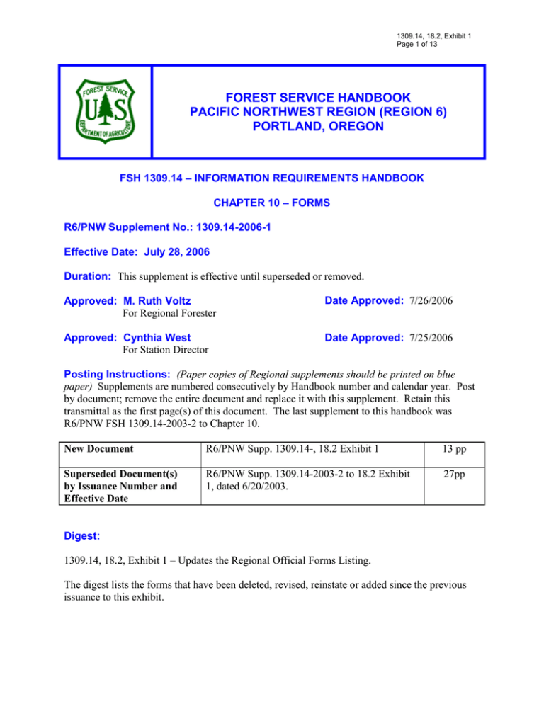 Forest Service Forms Handbook Supplement - Region 6