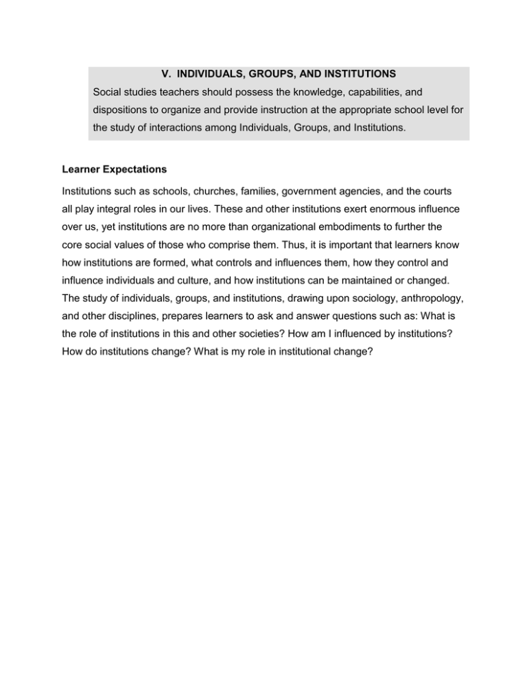 Individuals, Groups, & Institutions: Social Studies Standard