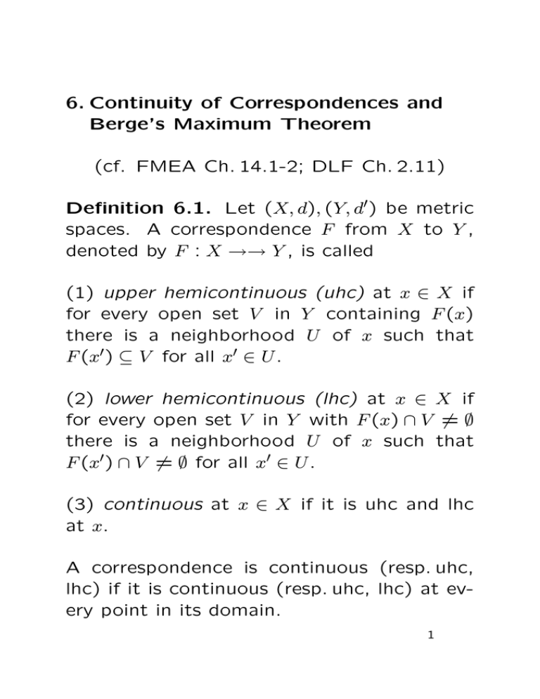 Continuity of Correspondences & Berge's Maximum Theorem