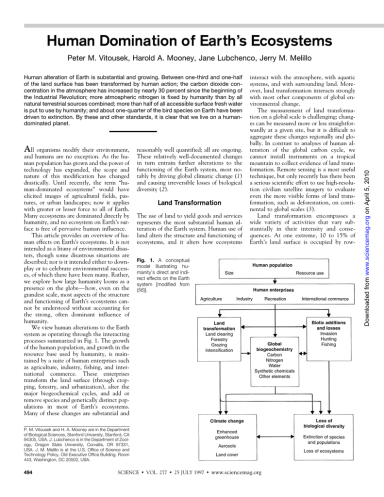 Human Domination of Earth’s Ecosystems
