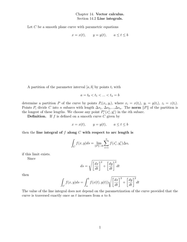 Line Integrals: Vector Calculus Lecture Notes