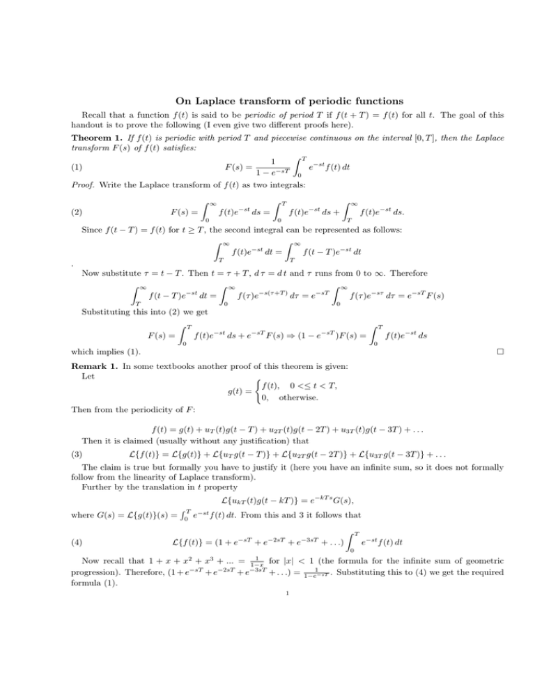 On Laplace Transform Of Periodic Functions