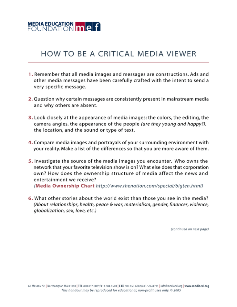 Critical Media Viewing Guide | Media Literacy